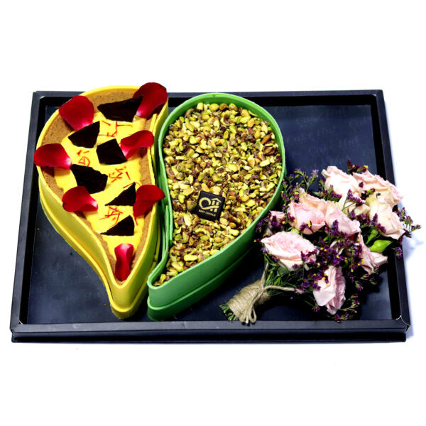 SP BOX ZAFRAN &PISTACHIO CAKE WITH Y FLOWER اس بي بوكس زعفران وكيك الف ...